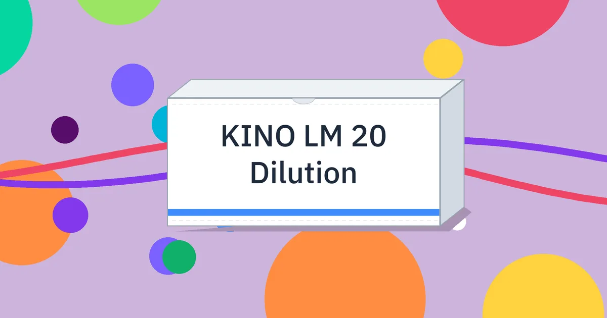 Symbolbild: Packung mit der Aufschrift KINO LM 20 Dilution (PZN 13518595) – Verfügbarkeit und Bezug in Apotheken in Frankfurt am Main