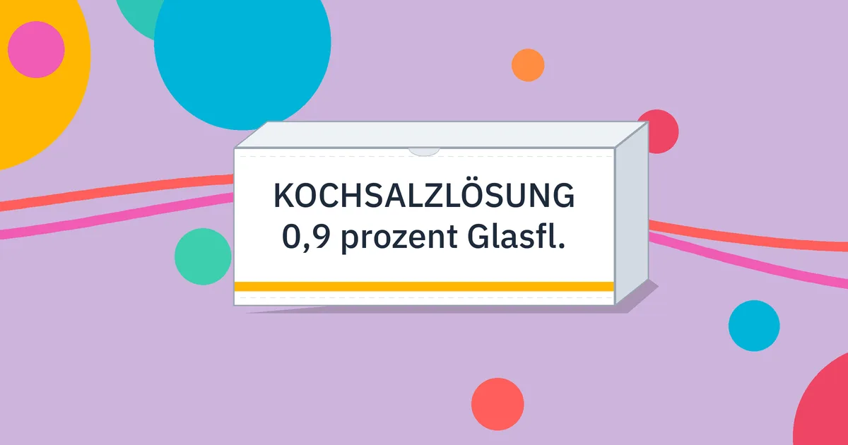 Symbolbild: Packung mit der Aufschrift KOCHSALZLÖSUNG 0,9 prozent Glasfl. (PZN 03239121) – Verfügbarkeit und Bezug in Apotheken in Frankfurt am Main