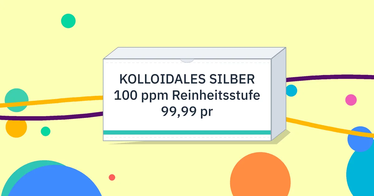 Symbolbild: Packung mit der Aufschrift KOLLOIDALES SILBER 100 ppm Reinheitsstufe 99,99 pr (PZN 18209522) – Verfügbarkeit und Bezug in Apotheken in Frankfurt am Main