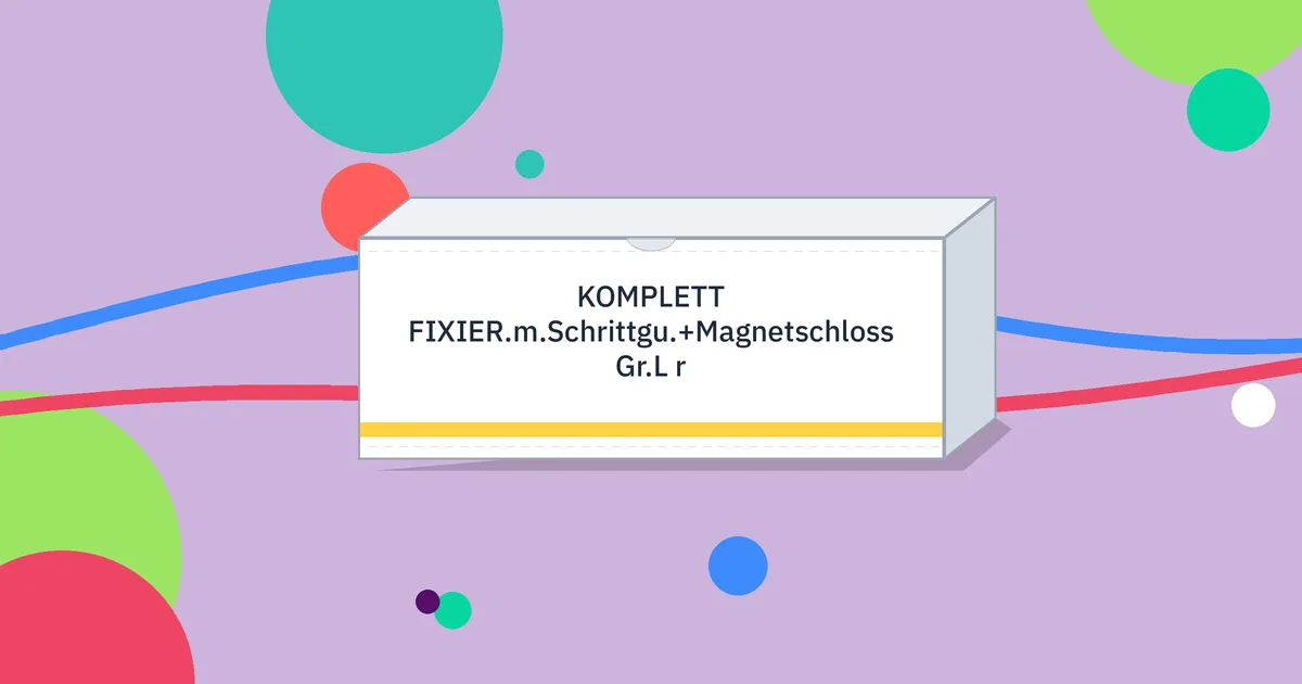 Symbolbild: Packung mit der Aufschrift KOMPLETT FIXIER.m.Schrittgu.+Magnetschloss Gr.L r (PZN 11573070) – Verfügbarkeit und Bezug in Apotheken in Frankfurt am Main