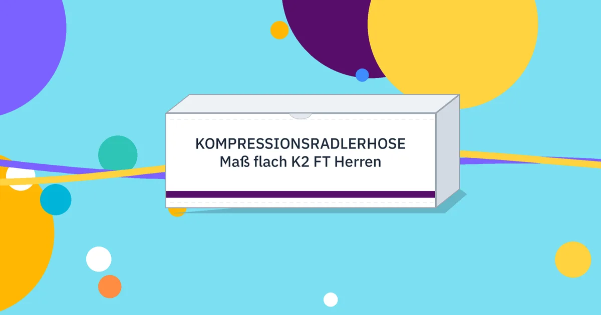 Symbolbild: Packung mit der Aufschrift KOMPRESSIONSRADLERHOSE Maß flach K2 FT Herren (PZN 16746316) – Verfügbarkeit und Bezug in Apotheken in Frankfurt am Main
