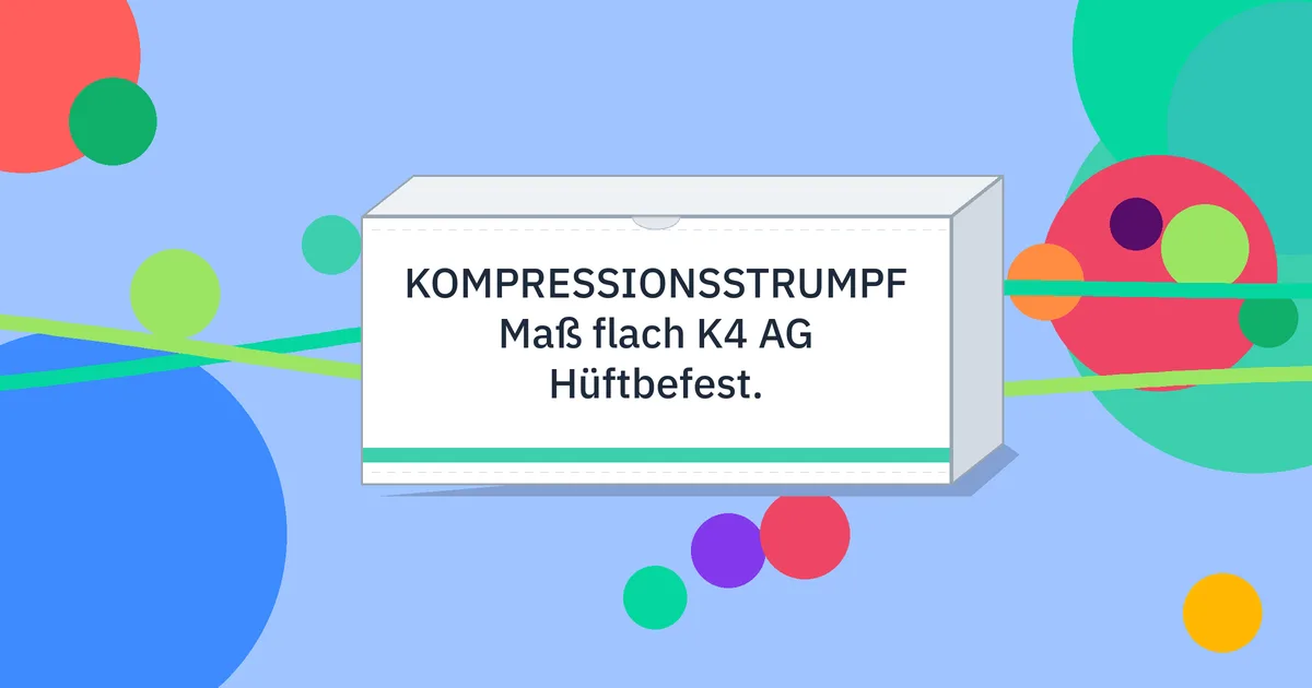 Symbolbild: Packung mit der Aufschrift KOMPRESSIONSSTRUMPF Maß flach K4 AG Hüftbefest. (PZN 16745446) – Verfügbarkeit und Bezug in Apotheken in Frankfurt am Main