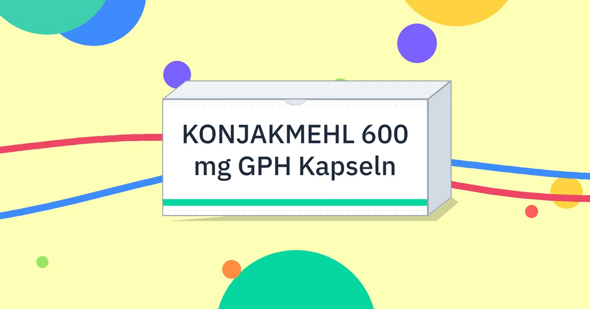 Symbolbild: Packung mit der Aufschrift KONJAKMEHL 600 mg GPH Kapseln (PZN 09918366) – Verfügbarkeit und Bezug in Apotheken in Frankfurt am Main