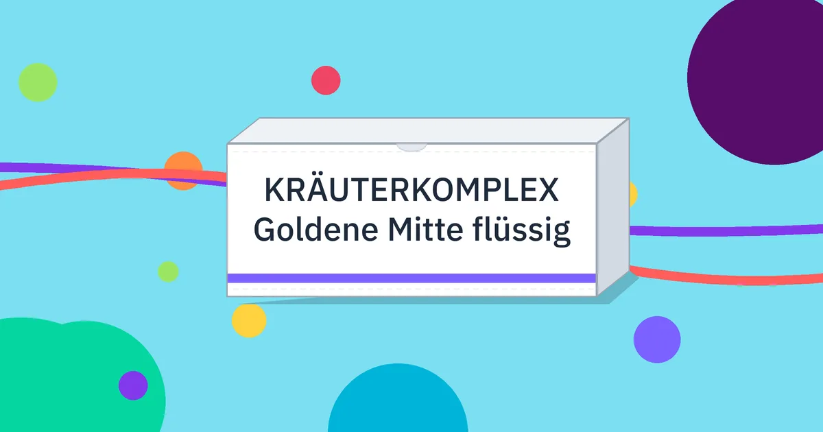 Symbolbild: Packung mit der Aufschrift KRÄUTERKOMPLEX Goldene Mitte flüssig (PZN 10300186) – Verfügbarkeit und Bezug in Apotheken in Frankfurt am Main