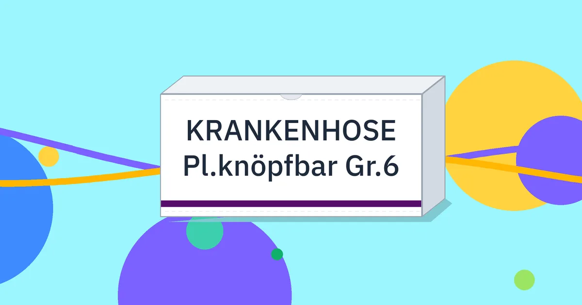 Symbolbild: Packung mit der Aufschrift KRANKENHOSE Pl.knöpfbar Gr.6 (PZN 01740874) – Verfügbarkeit und Bezug in Apotheken in Frankfurt am Main