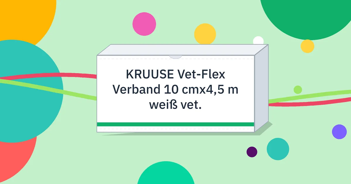 Symbolbild: Packung mit der Aufschrift KRUUSE Vet-Flex Verband 10 cmx4,5 m weiß vet. (PZN 18443399) – Verfügbarkeit und Bezug in Apotheken in Frankfurt am Main