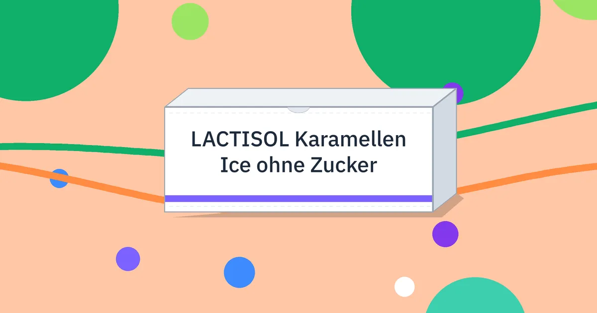 Symbolbild: Packung mit der Aufschrift LACTISOL Karamellen Ice ohne Zucker (PZN 12485652) – Verfügbarkeit und Bezug in Apotheken in Frankfurt am Main