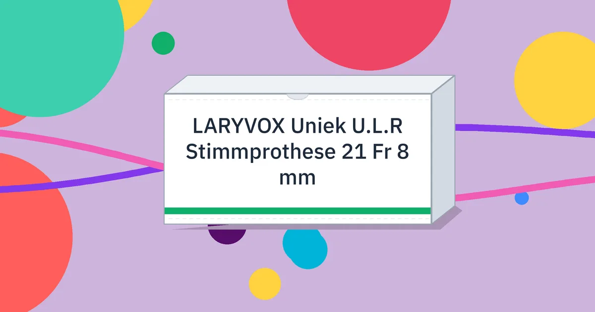 Symbolbild: Packung mit der Aufschrift LARYVOX Uniek U.L.R Stimmprothese 21 Fr 8 mm (PZN 18791321) – Verfügbarkeit und Bezug in Apotheken in Frankfurt am Main