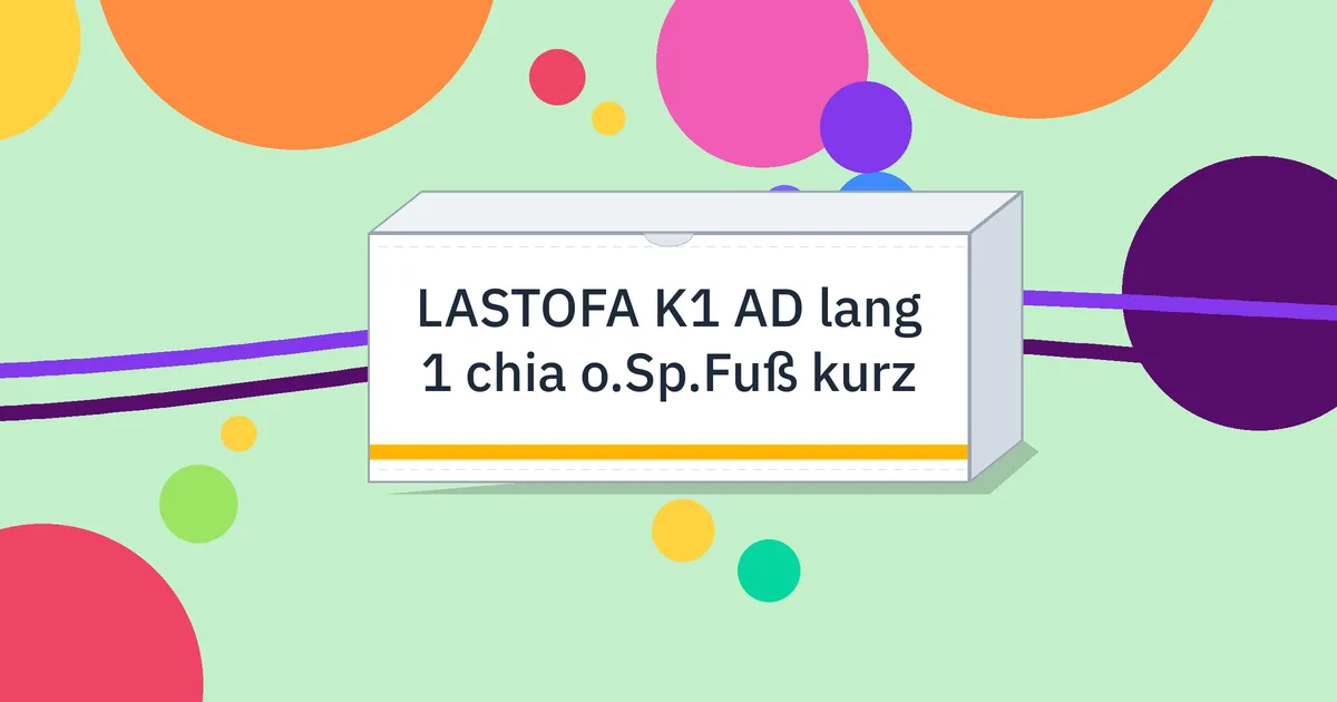 Symbolbild: Packung mit der Aufschrift LASTOFA K1 AD lang 1 chia o.Sp.Fuß kurz (PZN 13786189) – Verfügbarkeit und Bezug in Apotheken in Frankfurt am Main