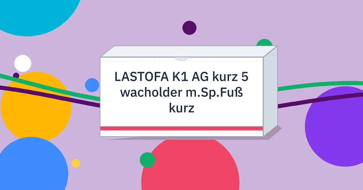 Symbolbild: Packung mit der Aufschrift LASTOFA K1 AG kurz 5 wacholder m.Sp.Fuß kurz (PZN 13793309) – Verfügbarkeit und Bezug in Apotheken in Frankfurt am Main