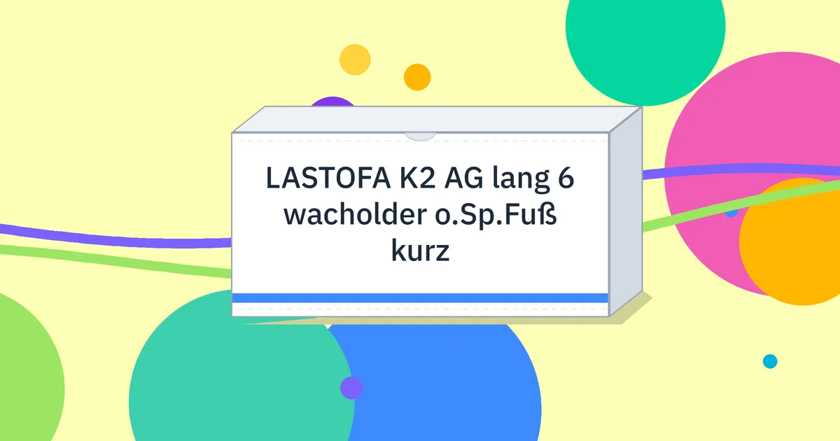 Symbolbild: Packung mit der Aufschrift LASTOFA K2 AG lang 6 wacholder o.Sp.Fuß kurz (PZN 13807572) – Verfügbarkeit und Bezug in Apotheken in Frankfurt am Main