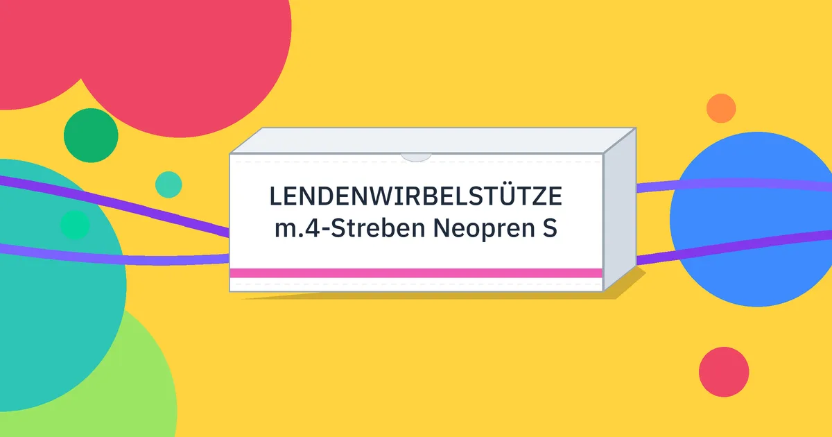 Symbolbild: Packung mit der Aufschrift LENDENWIRBELSTÜTZE m.4-Streben Neopren S (PZN 19070931) – Verfügbarkeit und Bezug in Apotheken in Frankfurt am Main