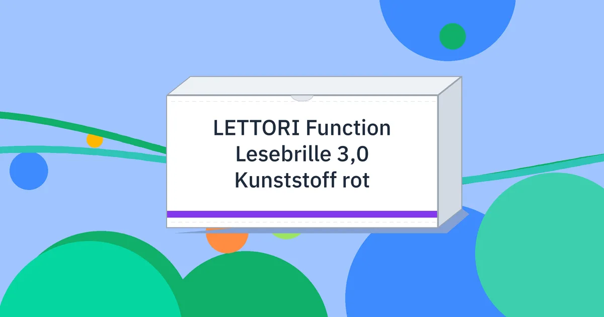 Symbolbild: Packung mit der Aufschrift LETTORI Function Lesebrille 3,0 Kunststoff rot (PZN 11118383) – Verfügbarkeit und Bezug in Apotheken in Frankfurt am Main