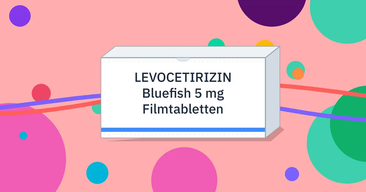 Symbolbild: Packung mit der Aufschrift LEVOCETIRIZIN Bluefish 5 mg Filmtabletten (PZN 00139494) – Verfügbarkeit und Bezug in Apotheken in Frankfurt am Main