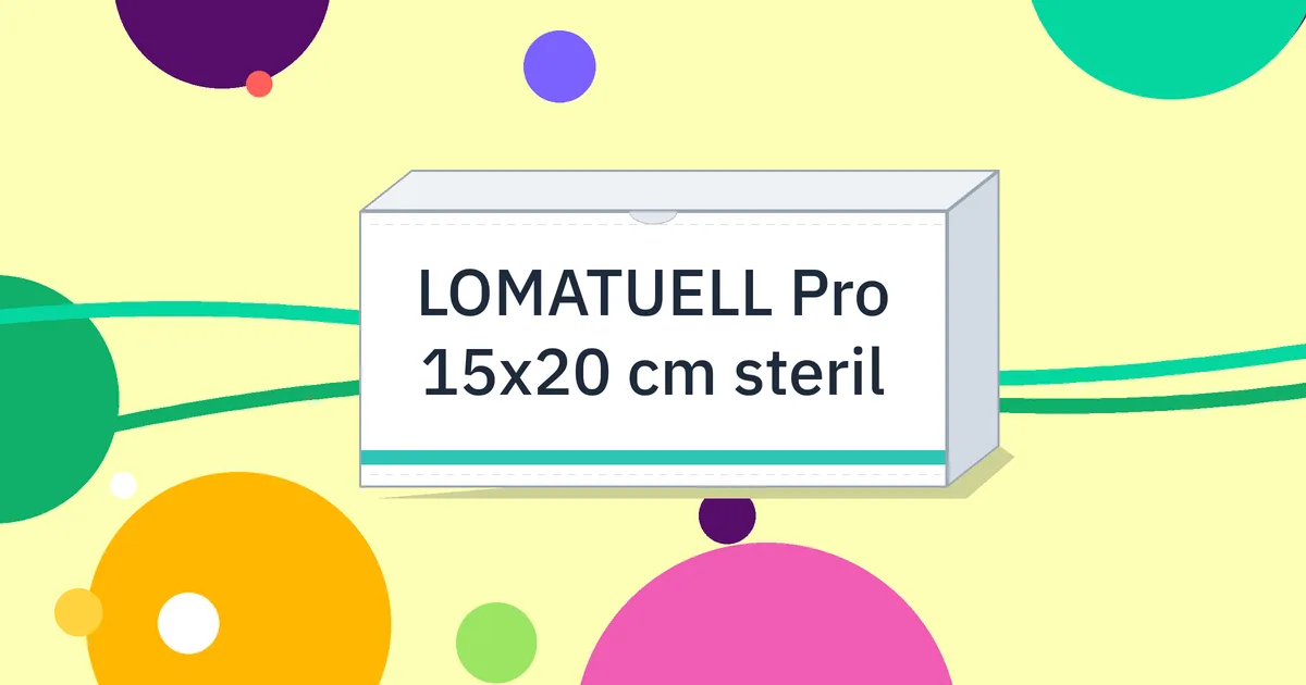 Symbolbild: Packung mit der Aufschrift LOMATUELL Pro 15x20 cm steril (PZN 16243779) – Verfügbarkeit und Bezug in Apotheken in Frankfurt am Main