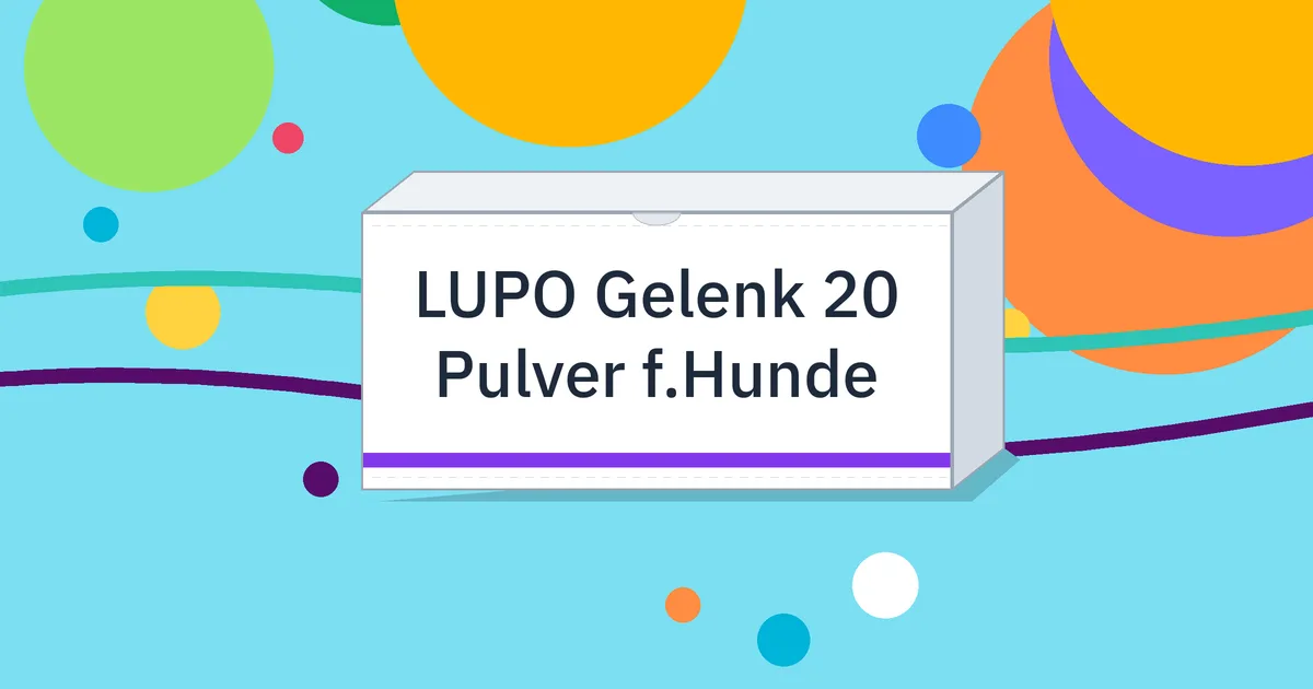 Symbolbild: Packung mit der Aufschrift LUPO Gelenk 20 Pulver f.Hunde (PZN 19251940) – Verfügbarkeit und Bezug in Apotheken in Frankfurt am Main
