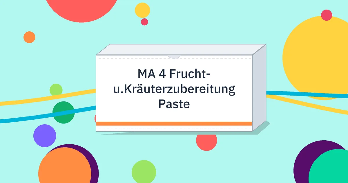 Symbolbild: Packung mit der Aufschrift MA 4 Frucht- u.Kräuterzubereitung Paste (PZN 15864203) – Verfügbarkeit und Bezug in Apotheken in Frankfurt am Main
