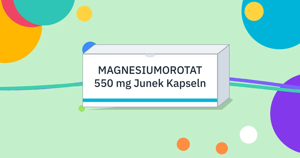 Symbolbild: Packung mit der Aufschrift MAGNESIUMOROTAT 550 mg Junek Kapseln (PZN 11176877) – Verfügbarkeit und Bezug in Apotheken in Frankfurt am Main