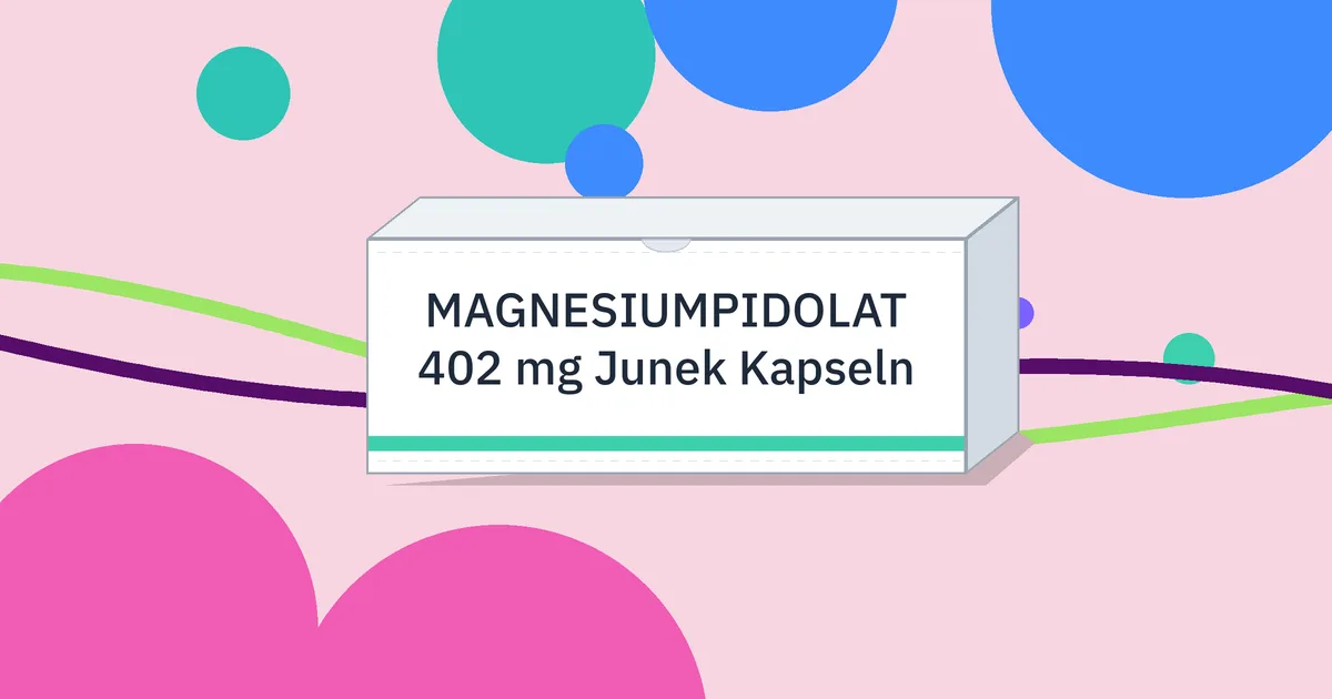 Symbolbild: Packung mit der Aufschrift MAGNESIUMPIDOLAT 402 mg Junek Kapseln (PZN 17633407) – Verfügbarkeit und Bezug in Apotheken in Frankfurt am Main