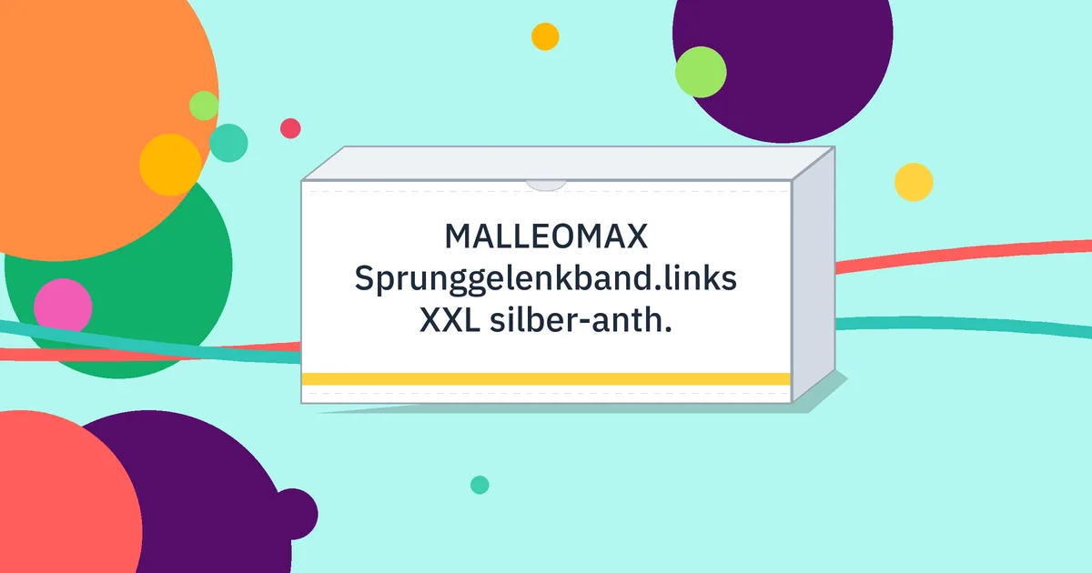 Symbolbild: Packung mit der Aufschrift MALLEOMAX Sprunggelenkband.links XXL silber-anth. (PZN 11097801) – Verfügbarkeit und Bezug in Apotheken in Frankfurt am Main