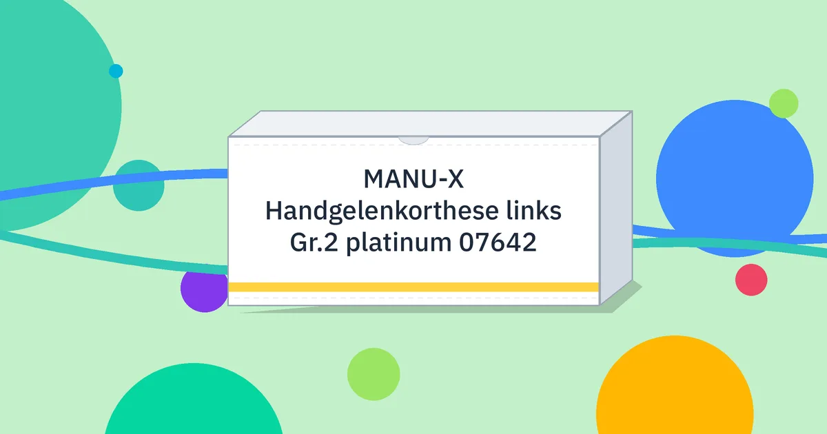 Symbolbild: Packung mit der Aufschrift MANU-X Handgelenkorthese links Gr.2 platinum 07642 (PZN 16735732) – Verfügbarkeit und Bezug in Apotheken in Frankfurt am Main