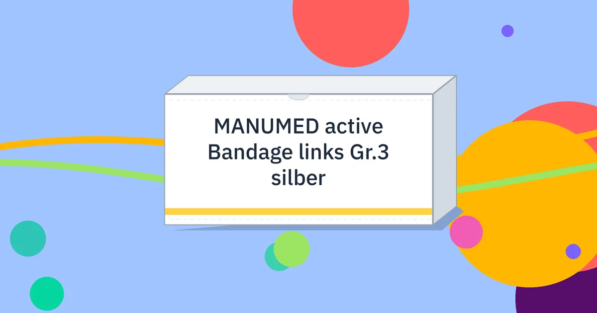 Symbolbild: Packung mit der Aufschrift MANUMED active Bandage links Gr.3 silber (PZN 06055723) – Verfügbarkeit und Bezug in Apotheken in Frankfurt am Main