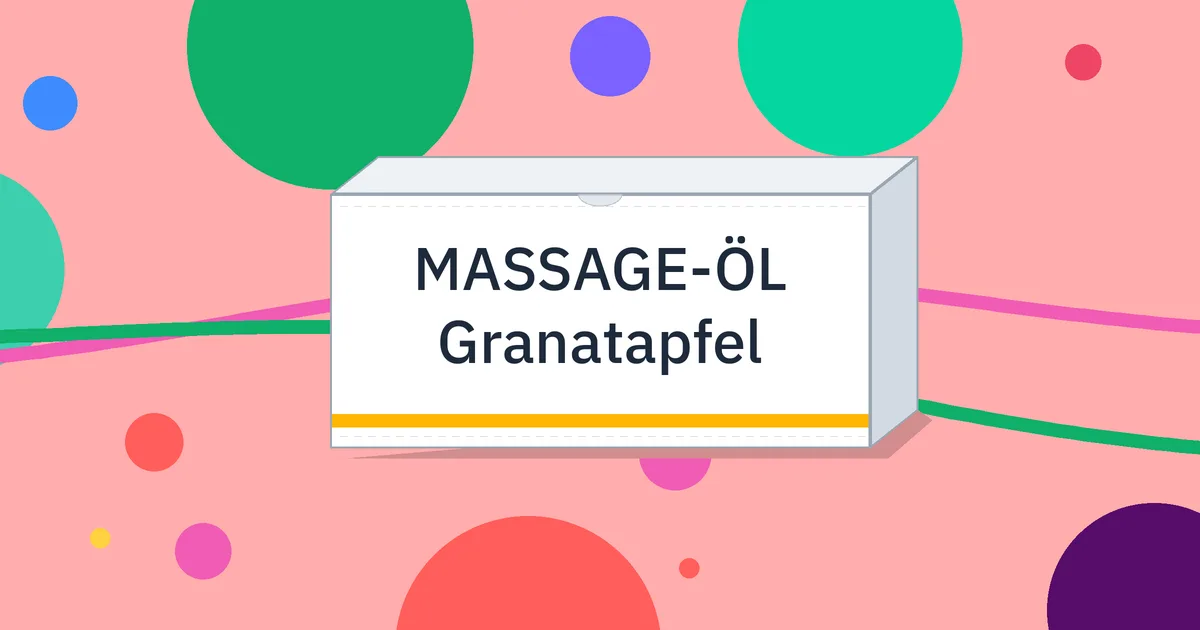 Symbolbild: Packung mit der Aufschrift MASSAGE-ÖL Granatapfel (PZN 13650656) – Verfügbarkeit und Bezug in Apotheken in Frankfurt am Main