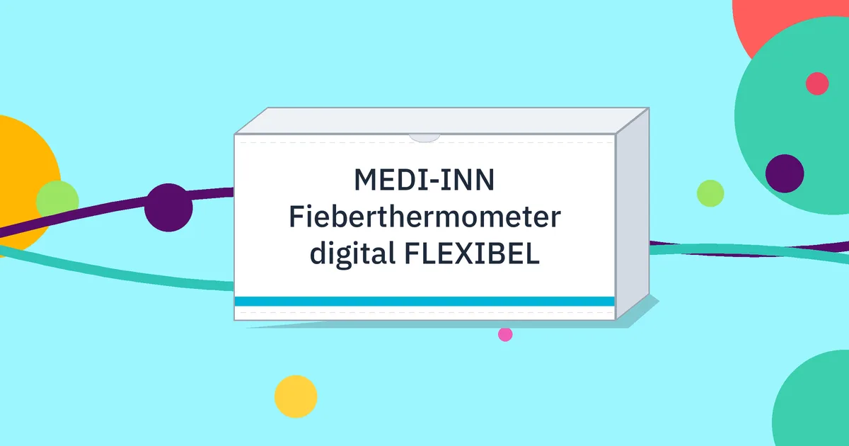 Symbolbild: Packung mit der Aufschrift MEDI-INN Fieberthermometer digital FLEXIBEL (PZN 13966796) – Verfügbarkeit und Bezug in Apotheken in Frankfurt am Main