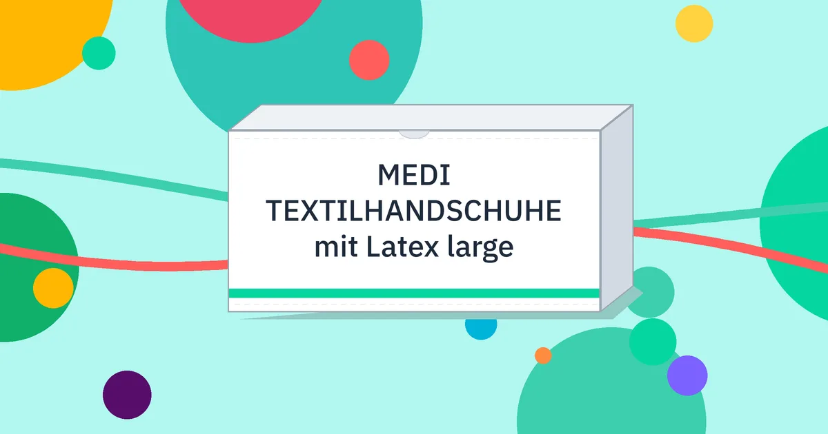 Symbolbild: Packung mit der Aufschrift MEDI TEXTILHANDSCHUHE mit Latex large (PZN 15301078) – Verfügbarkeit und Bezug in Apotheken in Frankfurt am Main