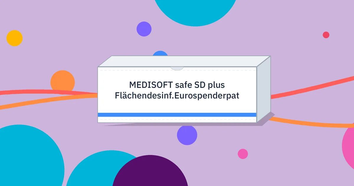 Symbolbild: Packung mit der Aufschrift MEDISOFT safe SD plus Flächendesinf.Eurospenderpat (PZN 19911810) – Verfügbarkeit und Bezug in Apotheken in Frankfurt am Main