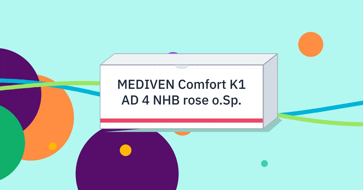 Symbolbild: Packung mit der Aufschrift MEDIVEN Comfort K1 AD 4 NHB rose o.Sp. (PZN 14560151) – Verfügbarkeit und Bezug in Apotheken in Frankfurt am Main