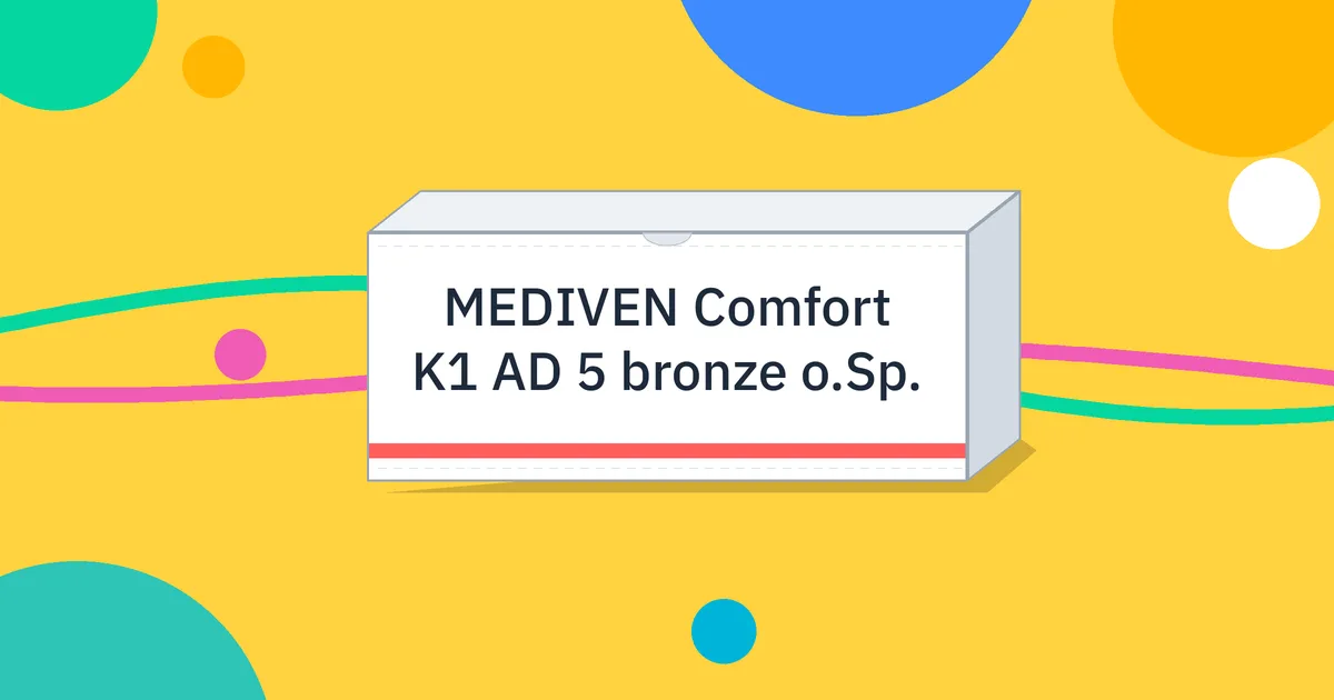 Symbolbild: Packung mit der Aufschrift MEDIVEN Comfort K1 AD 5 bronze o.Sp. (PZN 14559113) – Verfügbarkeit und Bezug in Apotheken in Frankfurt am Main