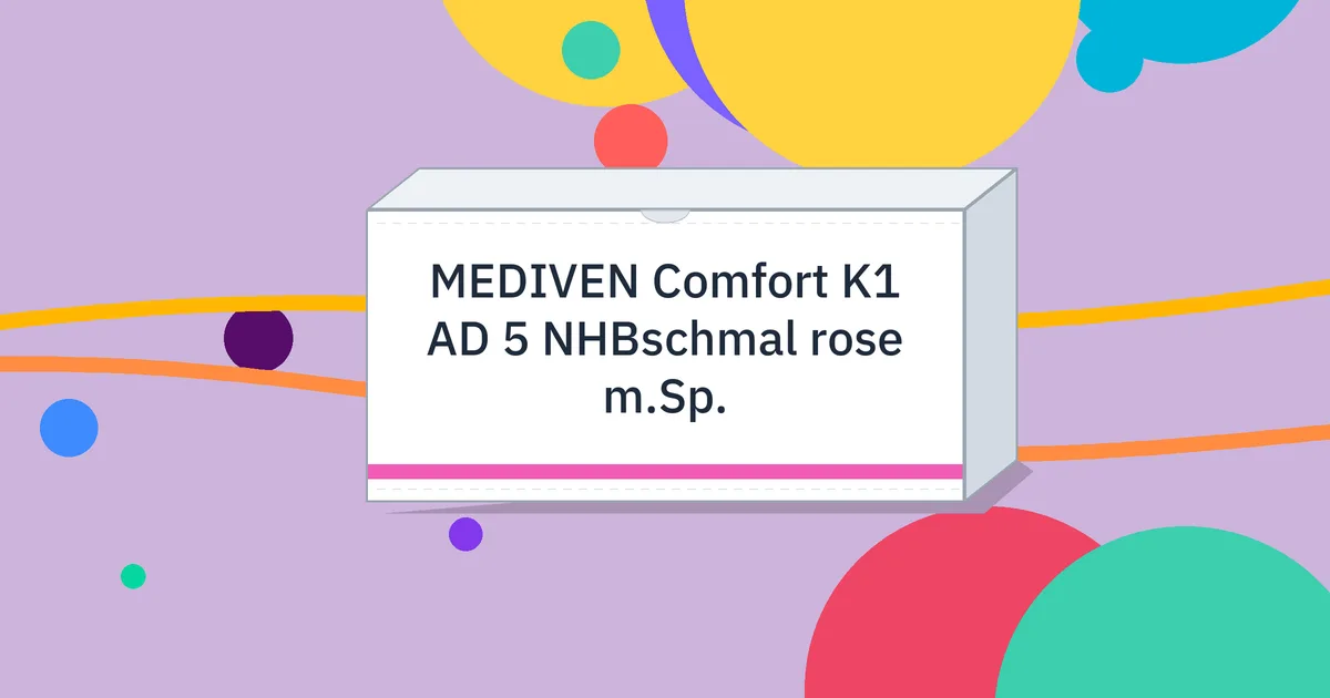 Symbolbild: Packung mit der Aufschrift MEDIVEN Comfort K1 AD 5 NHBschmal rose m.Sp. (PZN 14561512) – Verfügbarkeit und Bezug in Apotheken in Frankfurt am Main