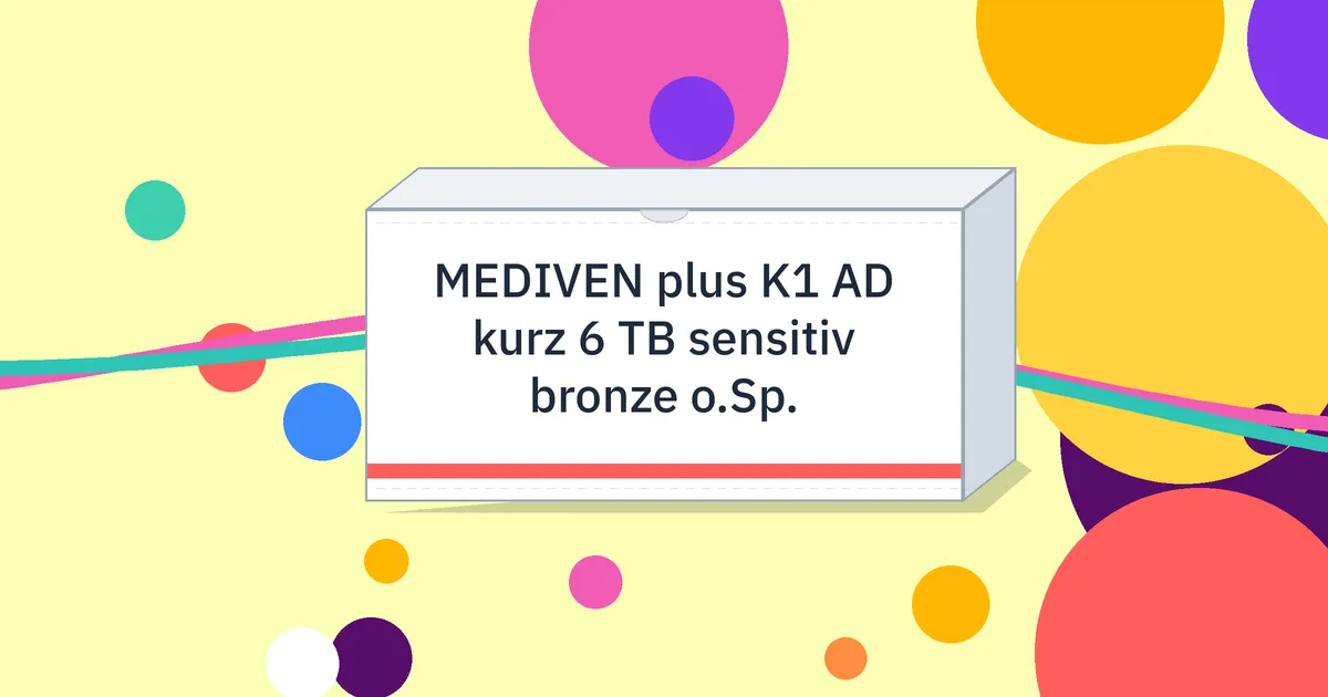 Symbolbild: Packung mit der Aufschrift MEDIVEN plus K1 AD kurz 6 TB sensitiv bronze o.Sp. (PZN 15053870) – Verfügbarkeit und Bezug in Apotheken in Frankfurt am Main