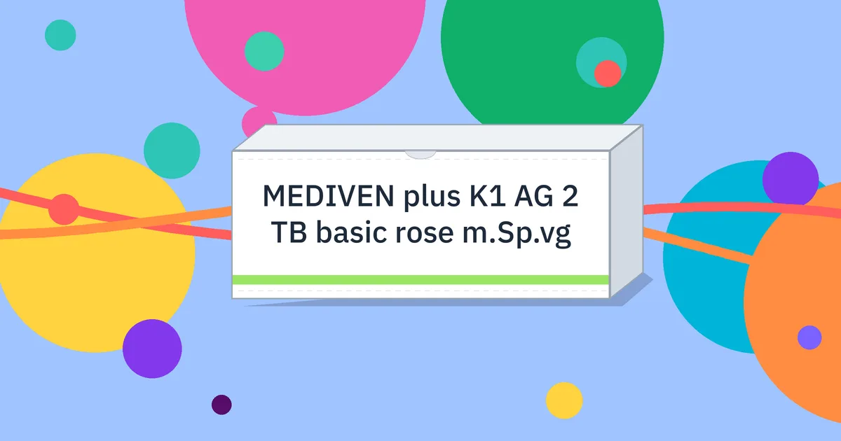 Symbolbild: Packung mit der Aufschrift MEDIVEN plus K1 AG 2 TB basic rose m.Sp.vg (PZN 15057448) – Verfügbarkeit und Bezug in Apotheken in Frankfurt am Main