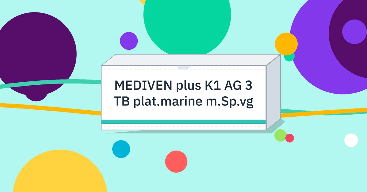 Symbolbild: Packung mit der Aufschrift MEDIVEN plus K1 AG 3 TB plat.marine m.Sp.vg (PZN 15059424) – Verfügbarkeit und Bezug in Apotheken in Frankfurt am Main
