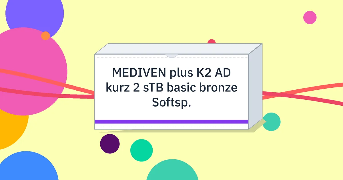 Symbolbild: Packung mit der Aufschrift MEDIVEN plus K2 AD kurz 2 sTB basic bronze Softsp. (PZN 15100233) – Verfügbarkeit und Bezug in Apotheken in Frankfurt am Main