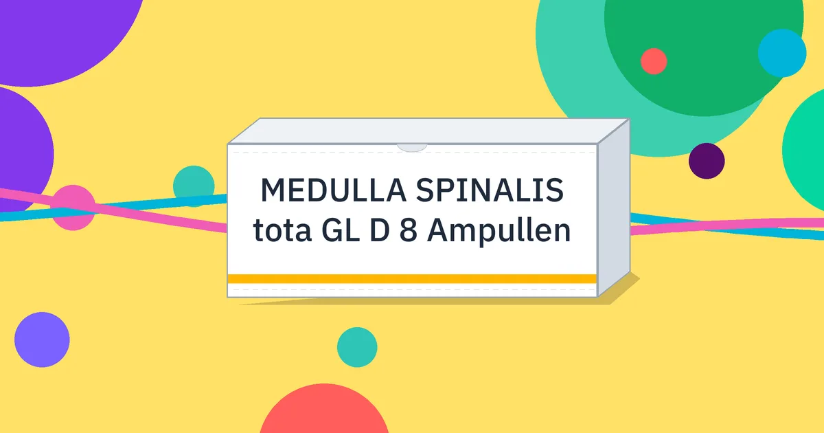 Symbolbild: Packung mit der Aufschrift MEDULLA SPINALIS tota GL D 8 Ampullen (PZN 03356246) – Verfügbarkeit und Bezug in Apotheken in Frankfurt am Main