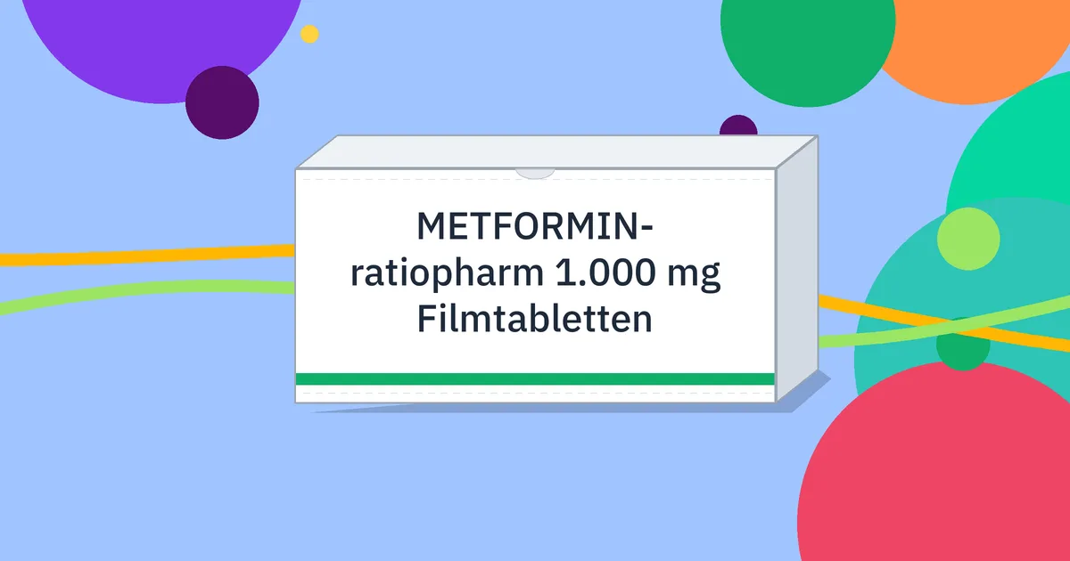 Symbolbild: Packung mit der Aufschrift METFORMIN-ratiopharm 1.000 mg Filmtabletten (PZN 01139065) – Verfügbarkeit und Bezug in Apotheken in Frankfurt am Main