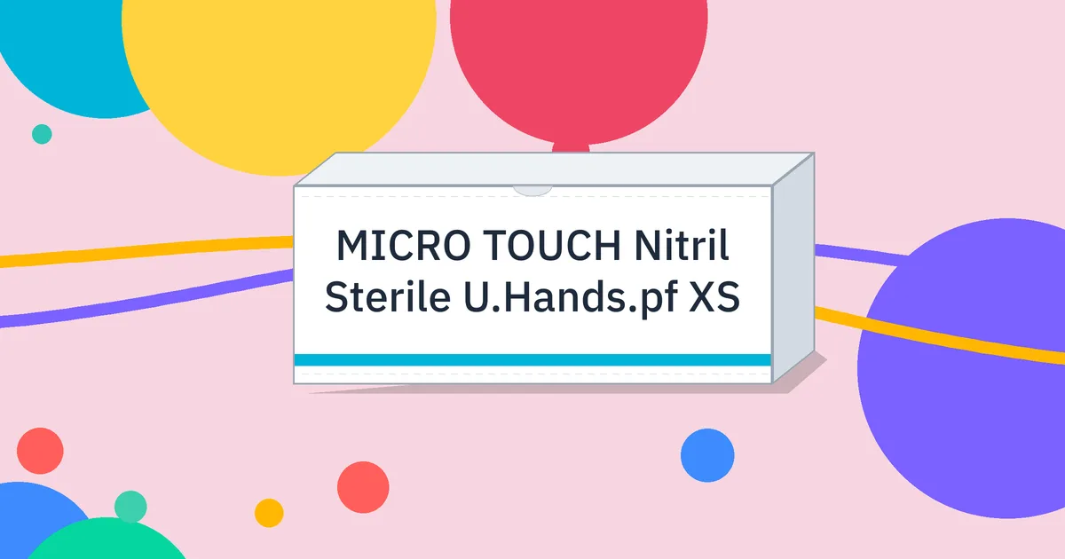 Symbolbild: Packung mit der Aufschrift MICRO TOUCH Nitril Sterile U.Hands.pf XS (PZN 18387672) – Verfügbarkeit und Bezug in Apotheken in Frankfurt am Main