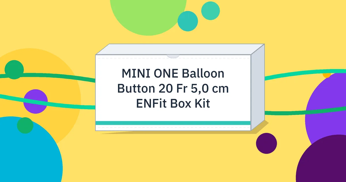 Symbolbild: Packung mit der Aufschrift MINI ONE Balloon Button 20 Fr 5,0 cm ENFit Box Kit (PZN 20134493) – Verfügbarkeit und Bezug in Apotheken in Frankfurt am Main
