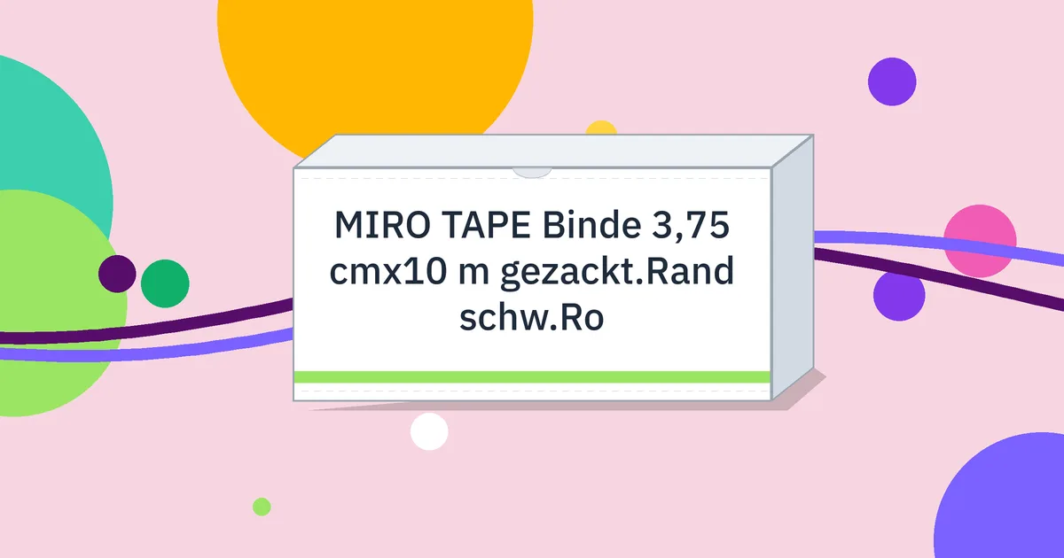 Symbolbild: Packung mit der Aufschrift MIRO TAPE Binde 3,75 cmx10 m gezackt.Rand schw.Ro (PZN 07105512) – Verfügbarkeit und Bezug in Apotheken in Frankfurt am Main