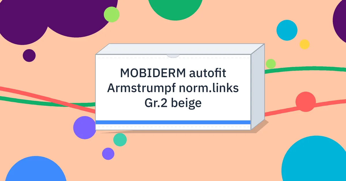 Symbolbild: Packung mit der Aufschrift MOBIDERM autofit Armstrumpf norm.links Gr.2 beige (PZN 13969659) – Verfügbarkeit und Bezug in Apotheken in Frankfurt am Main