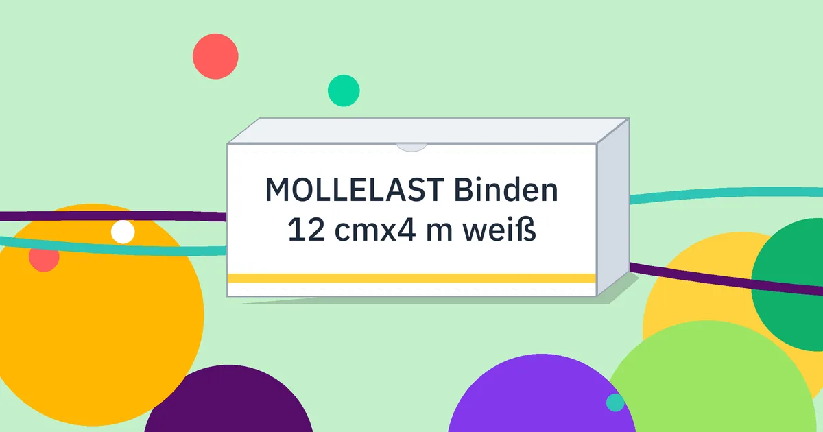 Symbolbild: Packung mit der Aufschrift MOLLELAST Binden 12 cmx4 m weiß (PZN 18658697) – Verfügbarkeit und Bezug in Apotheken in Frankfurt am Main