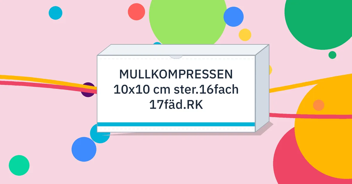 Symbolbild: Packung mit der Aufschrift MULLKOMPRESSEN 10x10 cm ster.16fach 17fäd.RK (PZN 06931521) – Verfügbarkeit und Bezug in Apotheken in Frankfurt am Main