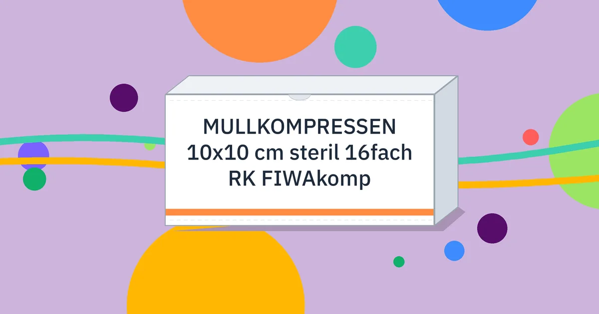 Symbolbild: Packung mit der Aufschrift MULLKOMPRESSEN 10x10 cm steril 16fach RK FIWAkomp (PZN 11860361) – Verfügbarkeit und Bezug in Apotheken in Frankfurt am Main