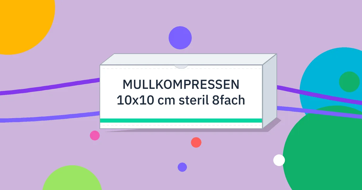 Symbolbild: Packung mit der Aufschrift MULLKOMPRESSEN 10x10 cm steril 8fach (PZN 03856144) – Verfügbarkeit und Bezug in Apotheken in Frankfurt am Main
