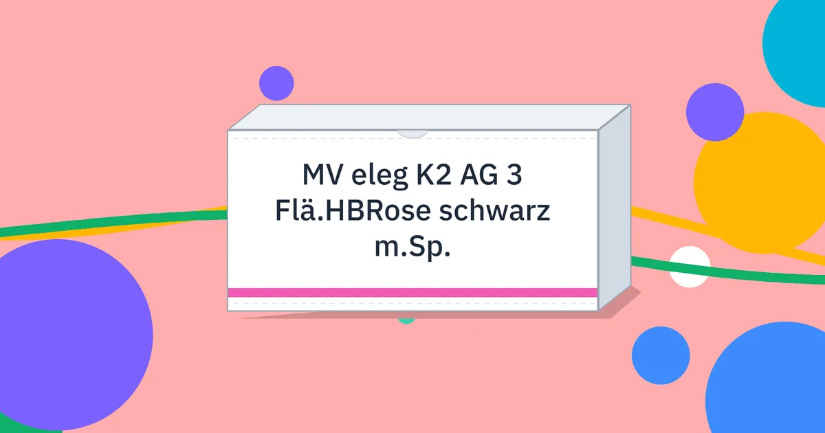 Symbolbild: Packung mit der Aufschrift MV eleg K2 AG 3 Flä.HBRose schwarz m.Sp. (PZN 15719257) – Verfügbarkeit und Bezug in Apotheken in Frankfurt am Main