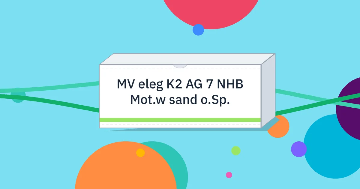 Symbolbild: Packung mit der Aufschrift MV eleg K2 AG 7 NHB Mot.w sand o.Sp. (PZN 18931383) – Verfügbarkeit und Bezug in Apotheken in Frankfurt am Main