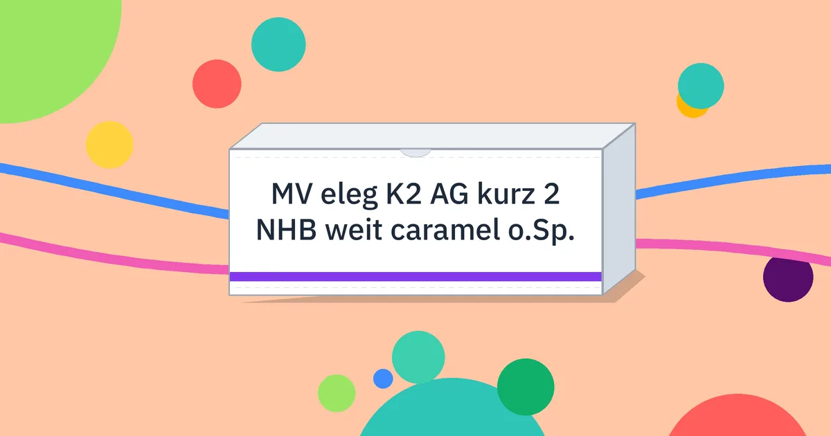 Symbolbild: Packung mit der Aufschrift MV eleg K2 AG kurz 2 NHB weit caramel o.Sp. (PZN 15715153) – Verfügbarkeit und Bezug in Apotheken in Frankfurt am Main